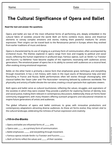 The Cultural Significance of Opera and Ballet Reading Comprehension ...