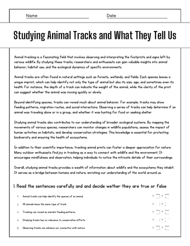 Studying Animal Tracks and What They Tell Us: Reading Comprehension ...
