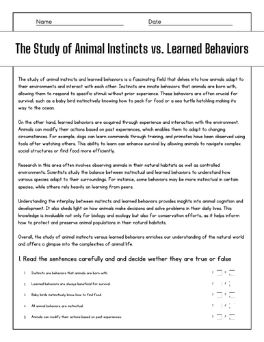 The Study of Animal Instincts vs. Learned Behaviors: Reading ...