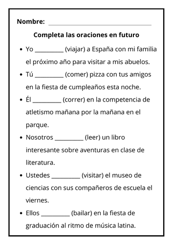 Spanish Future Tense Worksheet | Printable Grammar Practice | All Ages ...