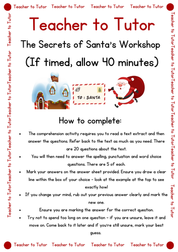 11+ Christmas Reading Paper - The Secrets of Santa's Workshop ...