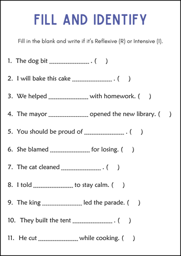 Printable Reflexive and Intensive Pronouns Grammar Worksheets for Grade ...
