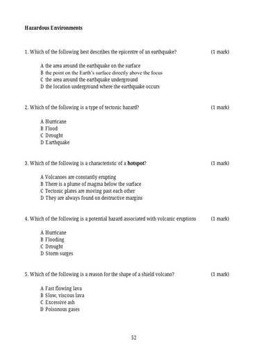 Geography IGCSE Worksheet HAZARDOUS ENVIRONMENTS | Teaching Resources