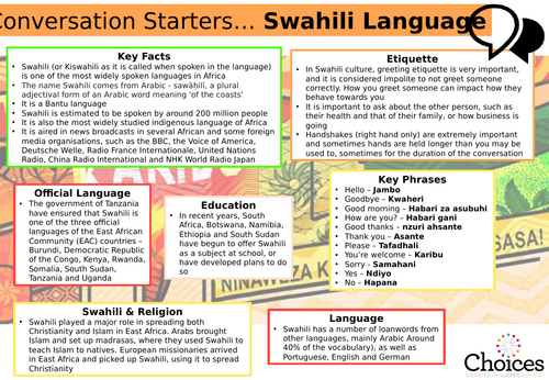Fact Sheet – Swahili - Conversation Starters - Key Information ...
