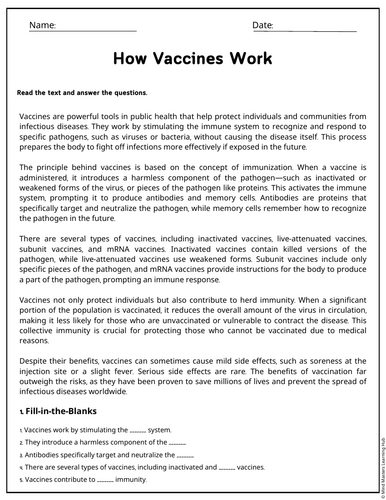 How Vaccines Work Reading Comprehension Passages & Questions Worksheets ...