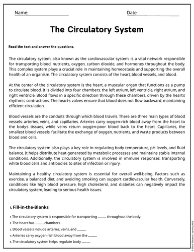 The Circulatory System Reading Comprehension Passages & Questions ...
