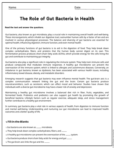 The Role of Gut Bacteria in Health Reading Comprehension Passages ...