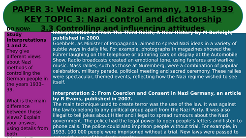 EDEXCEL GCSE HISTORY WEIMAR AND NAZI GERMANY LESSONS 26/27 INFLUENCING ...