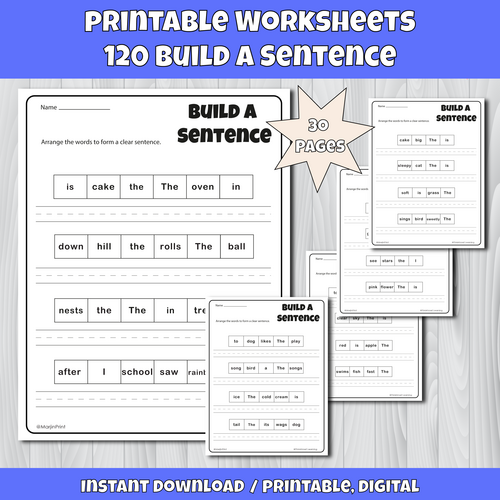 120 Build the Sentence Worksheets | Teaching Resources