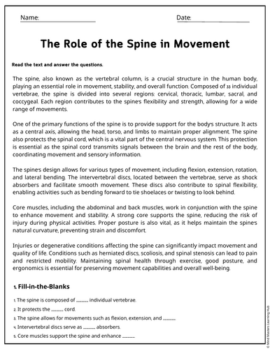 The Role of the Spine in Movement Reading Comprehension Passages ...