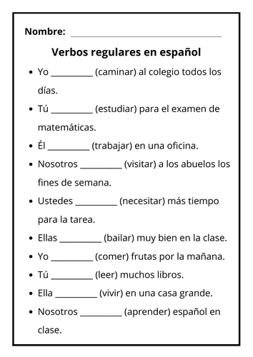 Spanish Present Tense Regular Verbs Worksheets | Printable | Teaching ...