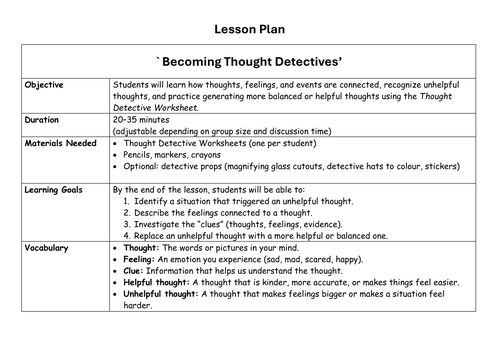 “Thought Detective Worksheet” – A CBT-Informed Activity for Children ...