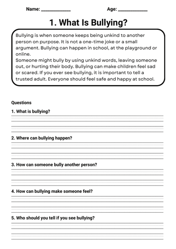 Anti-Bullying Week KS1–KS2 Reading Comprehension worksheets (5) | what ...