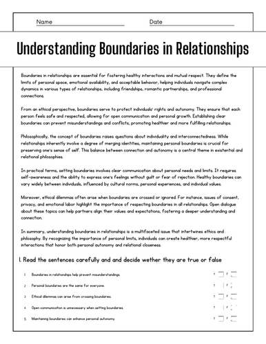 Understanding Boundaries in Relationships: Reading Comprehension ...