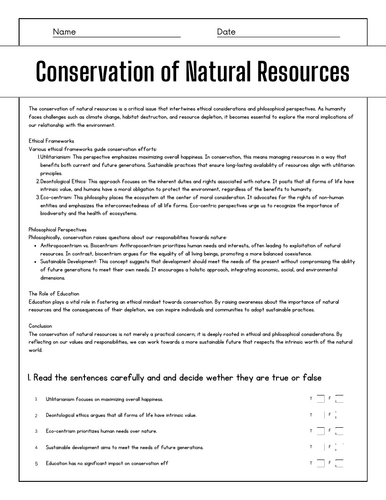 Conservation of Natural Resources: Reading Comprehension Passages ...