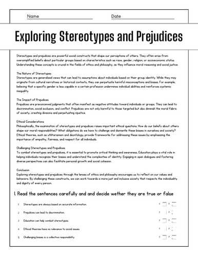 Exploring Stereotypes and Prejudices: Reading Comprehension Passages ...