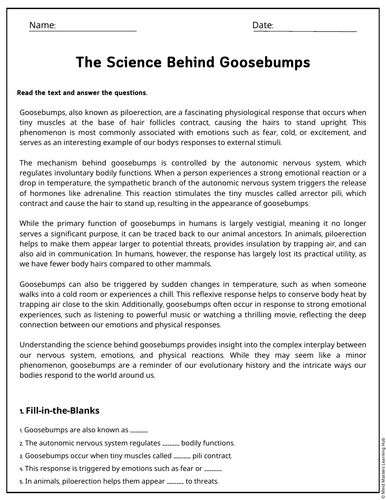 The Science Behind Goosebumps Reading Comprehension Passages ...