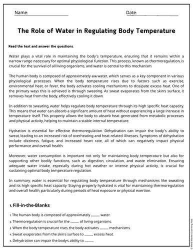 The Role of Water in Regulating Body Temperature Reading Comprehension ...