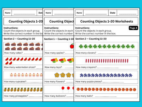 Counting Objects 1-20 Worksheets | Kindergarten and Grade 1 Math ...