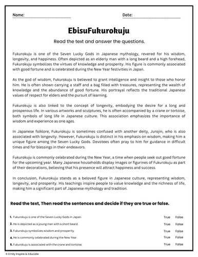 Fukurokuju - Reading Comprehension Passages & Questions Worksheets ...