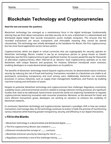 Blockchain Technology and Cryptocurrencies Reading Comprehension ...