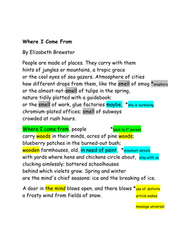 "Where I come from" English Language GCSE: Level 9 analysis | Teaching ...