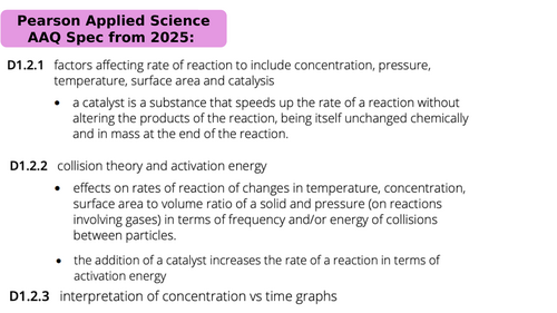 Factors affecting rate of reaction - AAQ Pearson Applied Science | Teaching Resources