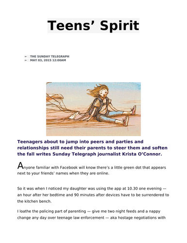 10 English – Teen Representations – exploring feature articles about ...
