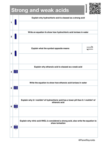 AQA GCSE Chemistry C5.8 – Strong and Weak Acids | Editable Lesson, Worksheets & Answers + Free ...