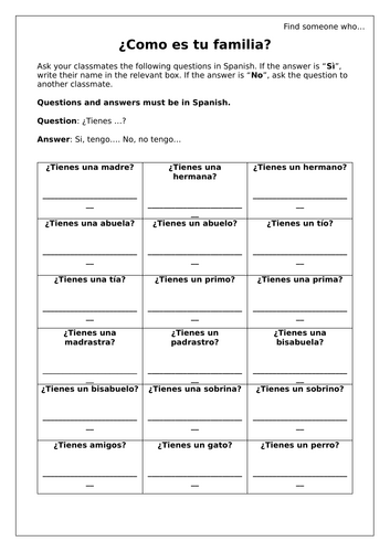 Spanish_ Find someone who_ different topics | Teaching Resources