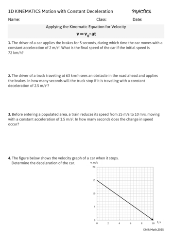 Physics:1D Kinematics Motion with Constant Deceleration-Practice+Typed ...