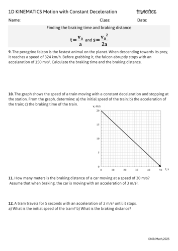 Physics:1D Kinematics Motion with Constant Deceleration-Practice+Typed ...