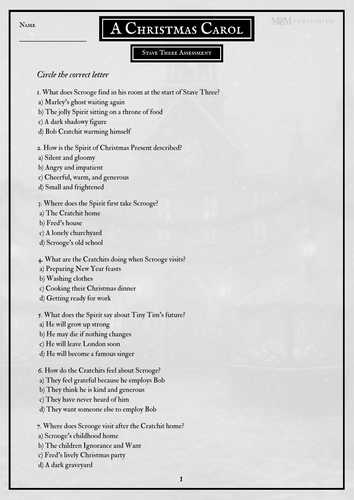 A Christmas Carol Stave 3 Quiz & Assessment Pack | Teaching Resources