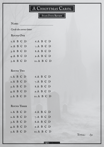 A Christmas Carol Stave 4 Quiz & Assessment Pack | Teaching Resources