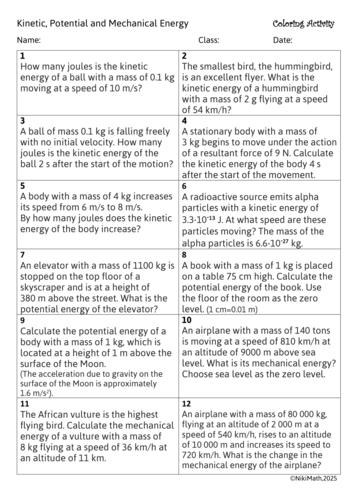 Physics: Energy (Kinetic, Potential & Mechanical)-Color by Code +Typed ...