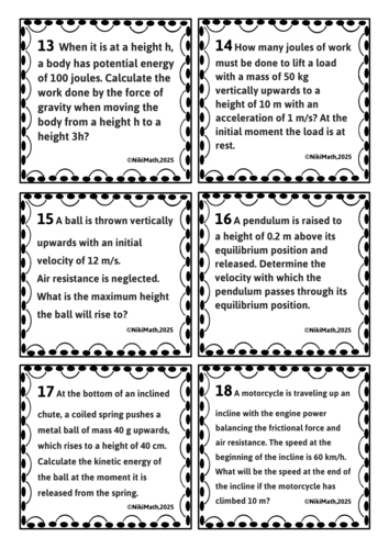 Work and Energy&Law of Conservation of Energy-Practice+Task Cards+Typed ...