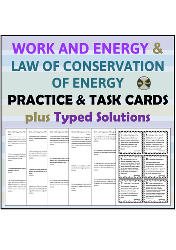 Work and Energy&Law of Conservation of Energy-Practice+Task Cards+Typed ...