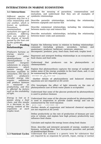 Interactions in Marine Ecosystems, IAL Marine Science, Cambridge CIE ...