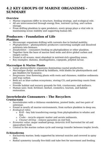 Classification & Biodiversity, IAL Marine Science, Cambridge CIE 9693 ...