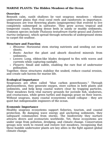 Classification & Biodiversity, IAL Marine Science, Cambridge CIE 9693 ...