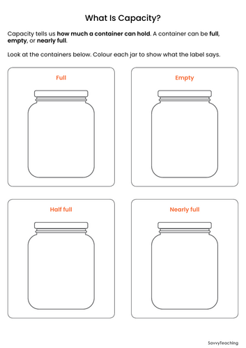 Year 1 Maths Workbook: Capacity & Volume | Measurement Worksheets for ...