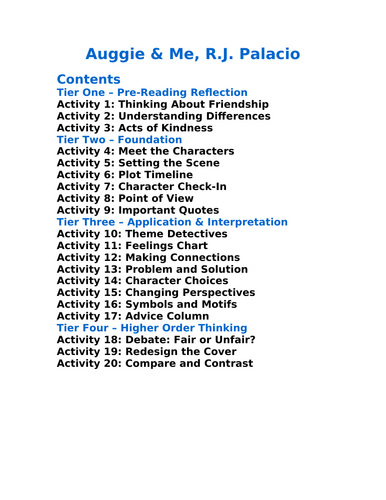 Auggie Me Rj Palacio - 20 Differentiated Activities | Teaching Resources