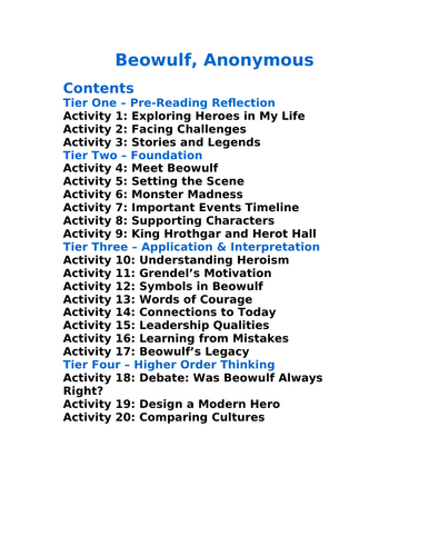Beowulf Anonymous - 20 Differentiated Activities | Teaching Resources