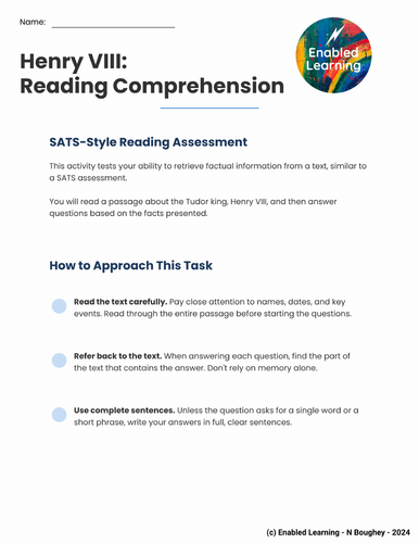 KS2 SATS Style Comprehension on Henry VIII | Teaching Resources