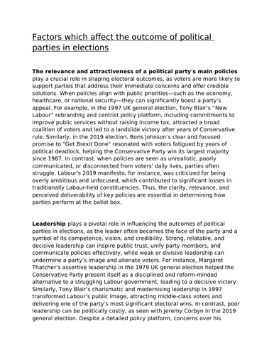 Factors that affect parties and their outcomes | Teaching Resources