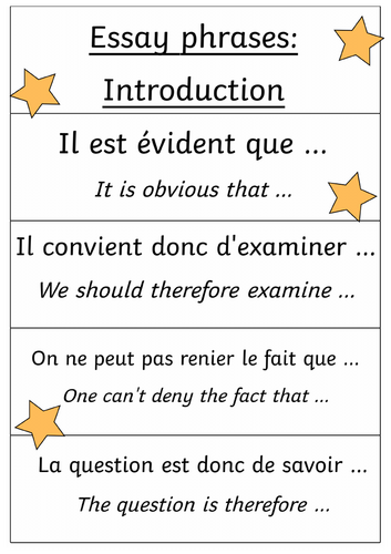 A Level French Essay Phrases Display | Teaching Resources