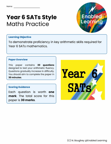 Year 6 SATS Style Arithmetic and Reasoning Maths 30 Question Practice ...