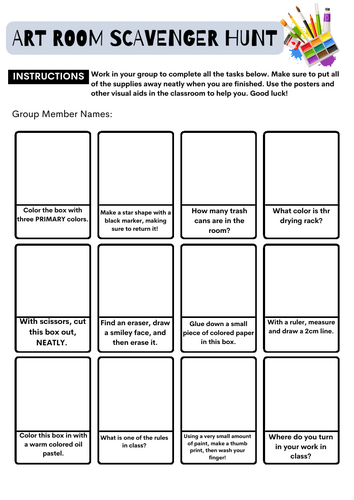 *Updated* Art Room Scavenger Hunt | Teaching Resources