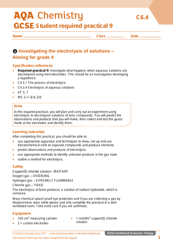 AQA GCSE Chemistry C6.5 – Required Practical: Electrolysis | Full ...
