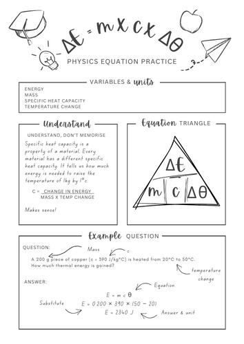 SHC Thermal Energy - Physics equation worksheet | Teaching Resources
